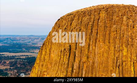 Aerial photograph of Devils Tower National Monument, Wyoming on a ...