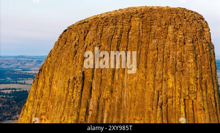 Aerial photograph of Devils Tower National Monument, Wyoming on a ...