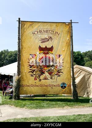 MASHANTUCKET, CT, USA -AUGUST 24, 2024: A large ceremonial drum at pow ...