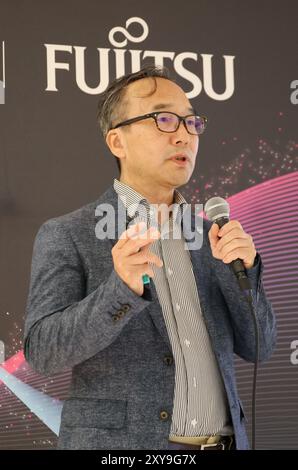 Kawasaki, Japan. 28th Aug, 2024. A 64 qubit chip of quantum computer is ...