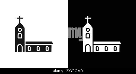 Church Icon. Black and white pictogram depicting Christian church with ...