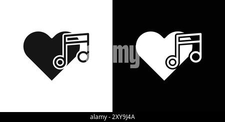 Heard heart note icon Black line art vector in black and white outline ...