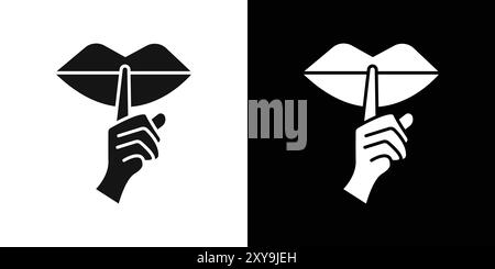 Please do quite pssst icon Black line art vector in black and white ...