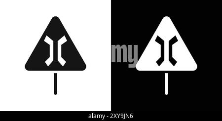 Narrow bridge ahead icon logo sign vector outline in black and white ...