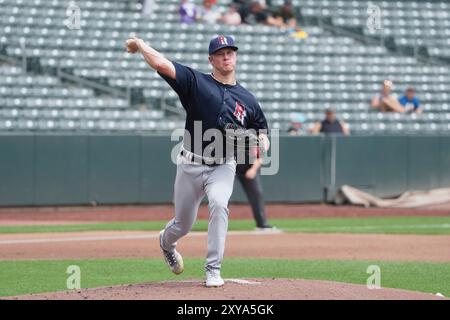 August 25 2024: Round Rock pitcher Chase Anderson (15) throws a pitch ...