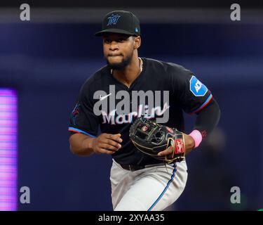 Miami Marlins' Otto Lopez in action during a baseball game against the ...