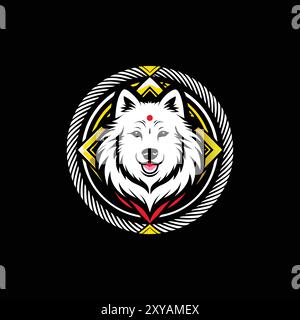 Samoyed dog head mascot logo vector illustration isolated on black ...