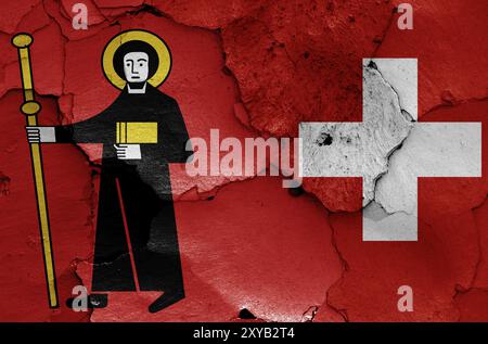 flags of Glarus canton and Switzerland painted on cracked wall Stock ...