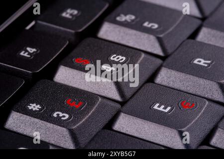 Computer keyboard with currency symbols (GB Pound, US Dollar and Euro ...
