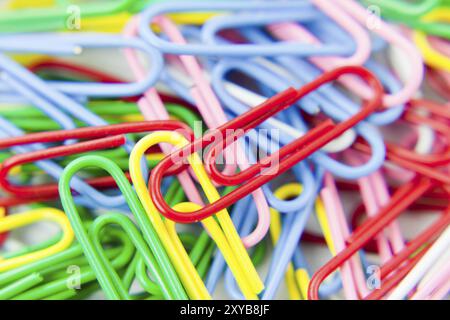 Colourful, plastic-coated paper clips that make the German word for ...