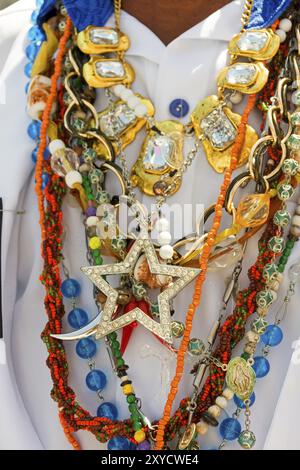 Necklaces used by the faithful in Umbanda and Candomble in Brazil to ...