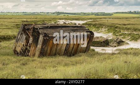 Old pontoons in the marshland near the River Crouch, Wallasea Island ...
