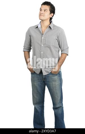 Man Curious Thinking Look up SIde View Portrait Stock Photo - Alamy