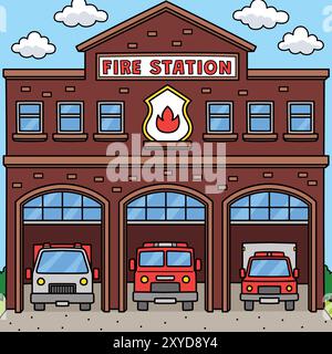 Fire Station Cartoon Colored Clipart Illustration Stock Vector Image ...