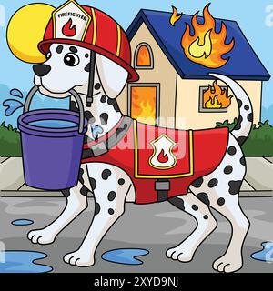 Firefighter Dog Colored Cartoon Illustration Stock Vector Image & Art ...