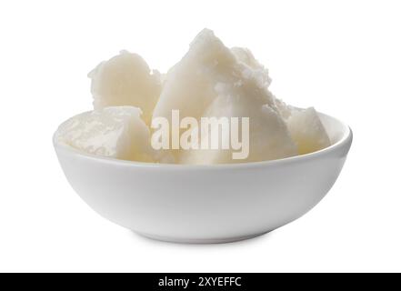 Natural shea butter in bowl and nuts isolated on white Stock Photo - Alamy