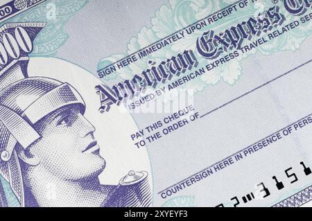 American Express 1000 dollar traveller's cheque closeup Stock Photo - Alamy
