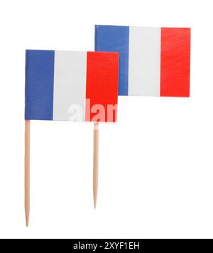 Small paper flags of France isolated on white Stock Photo - Alamy