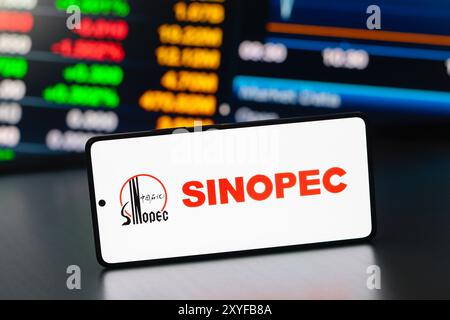 In this photo illustration, the Sinopec logo is seen displayed on a ...