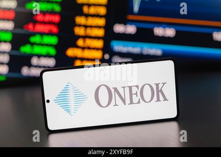 In this photo illustration, ONEOK Inc. logo is seen displayed on a ...