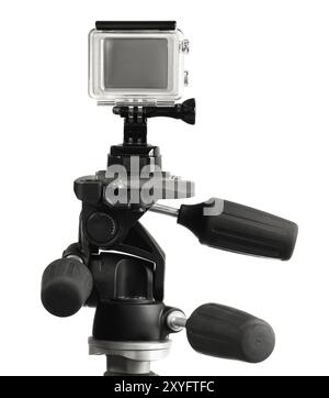 Modern action camera and stabilizer isolated on white Stock Photo - Alamy