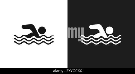 Swimmer icon logo sign vector outline in black and white color Stock ...