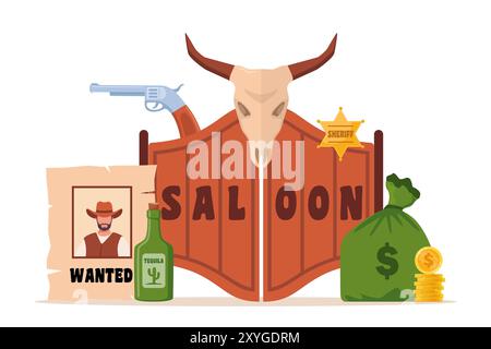 Wild West icons composition. Western and cowboy elements. Texas symbols ...