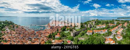 Aerial view of Piran, a resort city on Slovenia’s Adriatic coast Stock ...