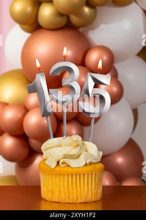 Golden candle number 135 - Birthday on white background Stock Photo - Alamy