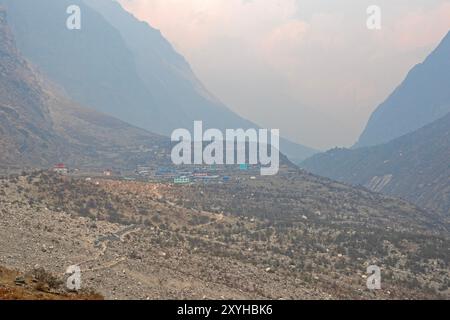 The new Langtang Village above the rubble of the avalanche that ...
