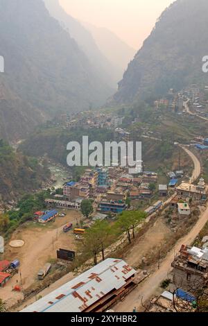 The town of Syabrubesi, the starting point for treks into Langtang ...