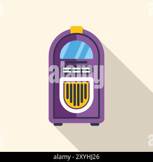 Illustration of a purple jukebox playing music with a red background ...