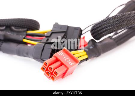 Close Up PCI-E cable video card of computer on white background Stock ...