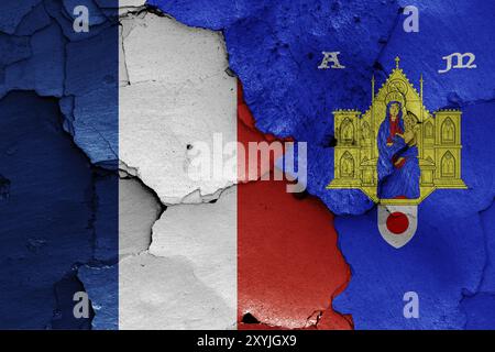 flags of Montpellier and France painted on cracked wall Stock Photo - Alamy
