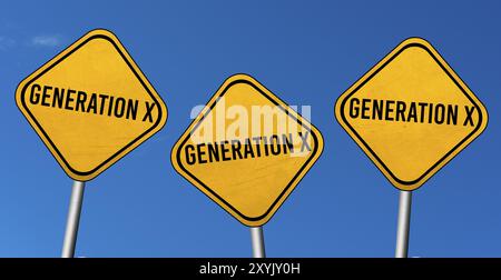 Generation X - yellow signs with blue sky Stock Photo - Alamy