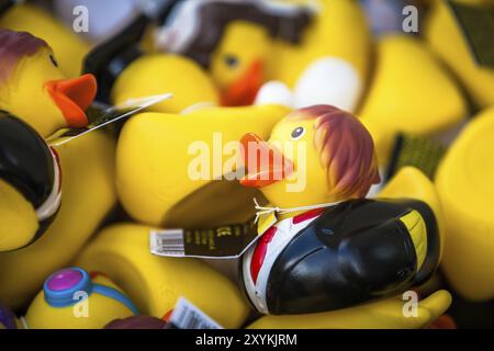 Yellow rubber ducks are piled up at the rehabilitation and meeting ...