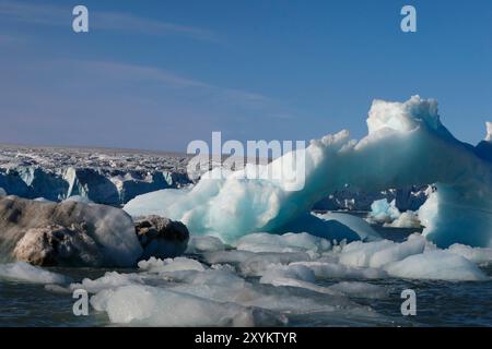 The huge ice blocks in front of the Austfonna glacier, Svalbard Stock ...