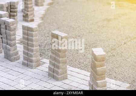 Detail to interlocking paving ready for new path pavement, building ...