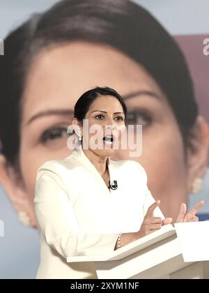 Dame Priti Patel speaking at a Conservative Party leadership campaign ...