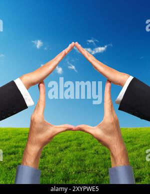 Image of travel icons over hands using tablet Stock Photo - Alamy