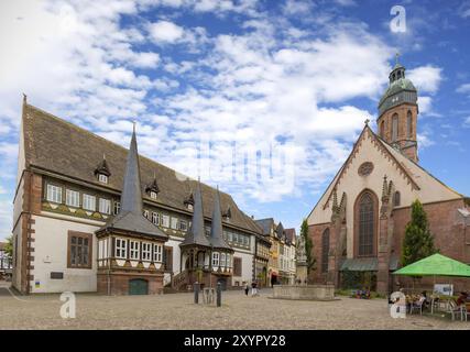 Town hall and church in Einbeck in the evening, Lower Saxony, Germany ...
