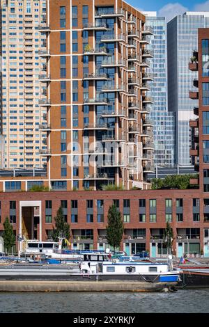 Harbour basin of the Maashaven, inland waterway port, jetties ...