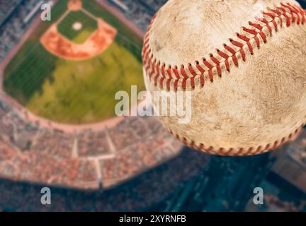 Baseball Flying Through The Air with Stadium in the Background Stock ...