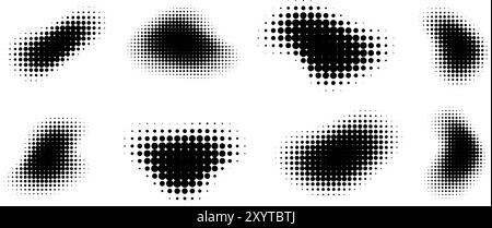 Abstract halftone figures, gradient dot texture, circular spray effect, graphic retro shapes ...