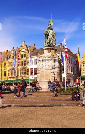 Place de Bruges, Markt, with the famous belfry, historical building ...
