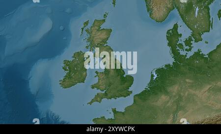 Great Britain Island in the North Sea on a topographic, OSM ...
