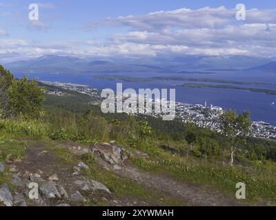 View from Mount Varden over the Moldefjord, panorama, sky, clouds,Molde ...
