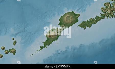 Umnak Island in the Bering Sea, belonging to United States, isolated on ...