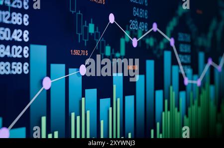 Abstract composition of stock exchange charts, bar graph and market ...
