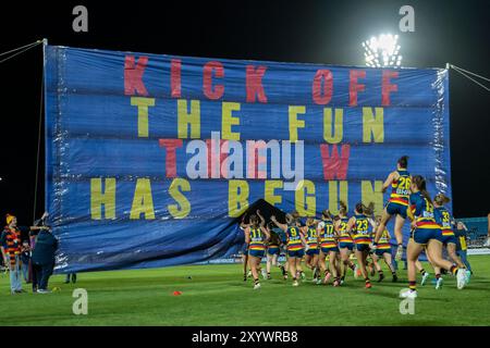 Power players run onto the field during the Round 9 AFL match between ...
